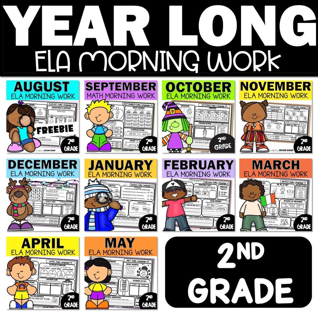 12-month Daily Language Arts Worksheet Bundle ELA Activities for Second ...