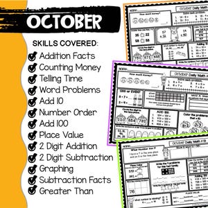 YEAR Long Daily Math Worksheet Bundle September Activities for Second ...