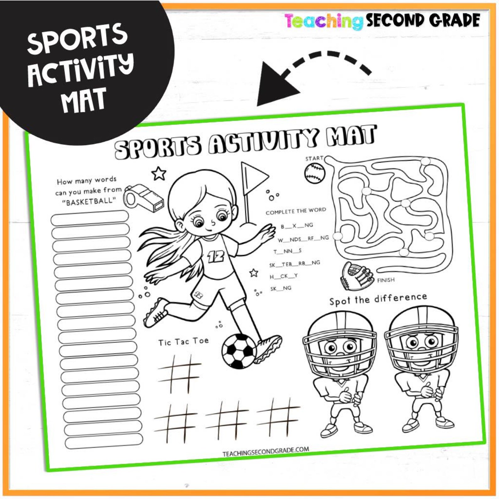 Sports Activity Placemat: Basketball, Football, Soccer Games Printable ...