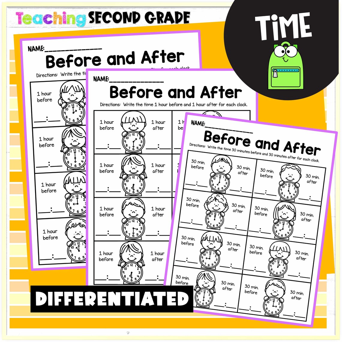 75-page Kids Telling Time Activity Worksheet Bundle 1st 2nd 3rd Grade ...