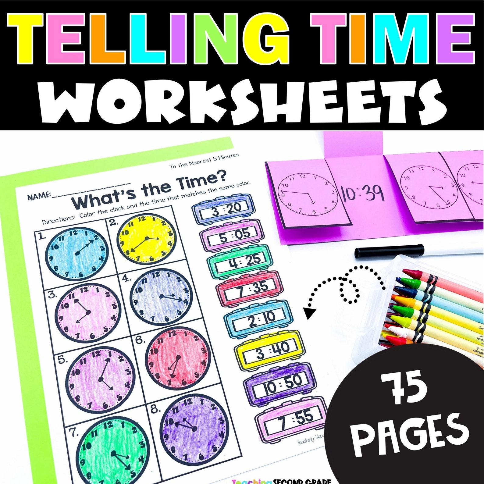 75-page Kids Telling Time Activity Worksheet Bundle 1st 2nd 3rd Grade ...