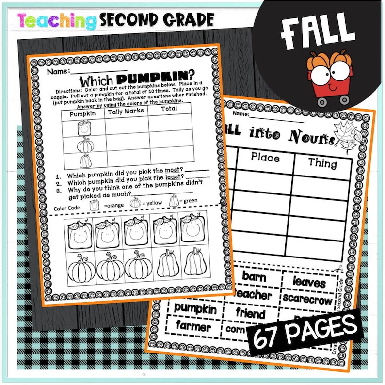 Fall Themed Math and Reading Printable Worksheets Bundle for 1st 2nd ...