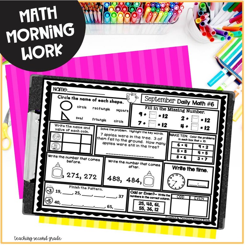 48-page Daily Math Worksheet Bundle September Activities for Second ...