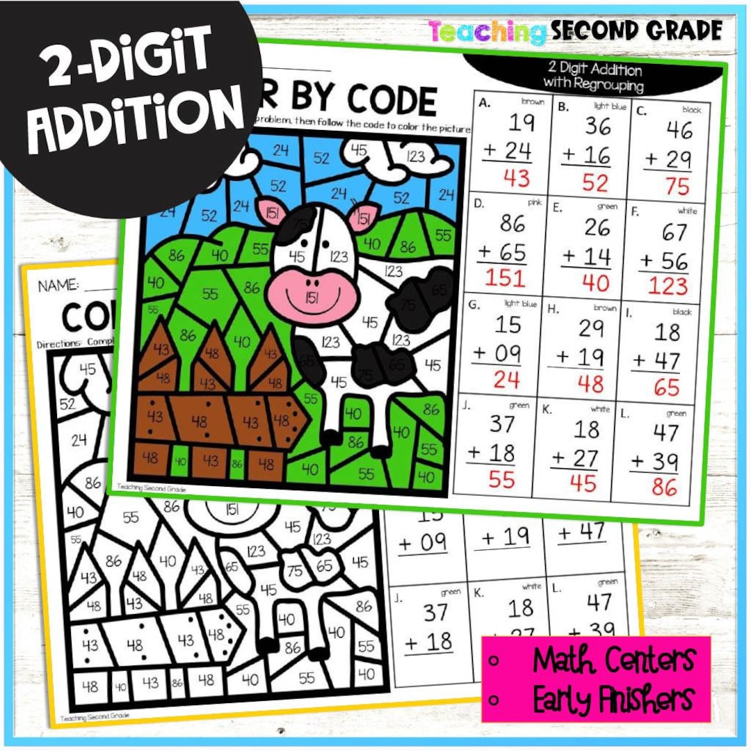 Farm Color by Number Printable Math Activities for 1st 2nd 3rd Grade ...