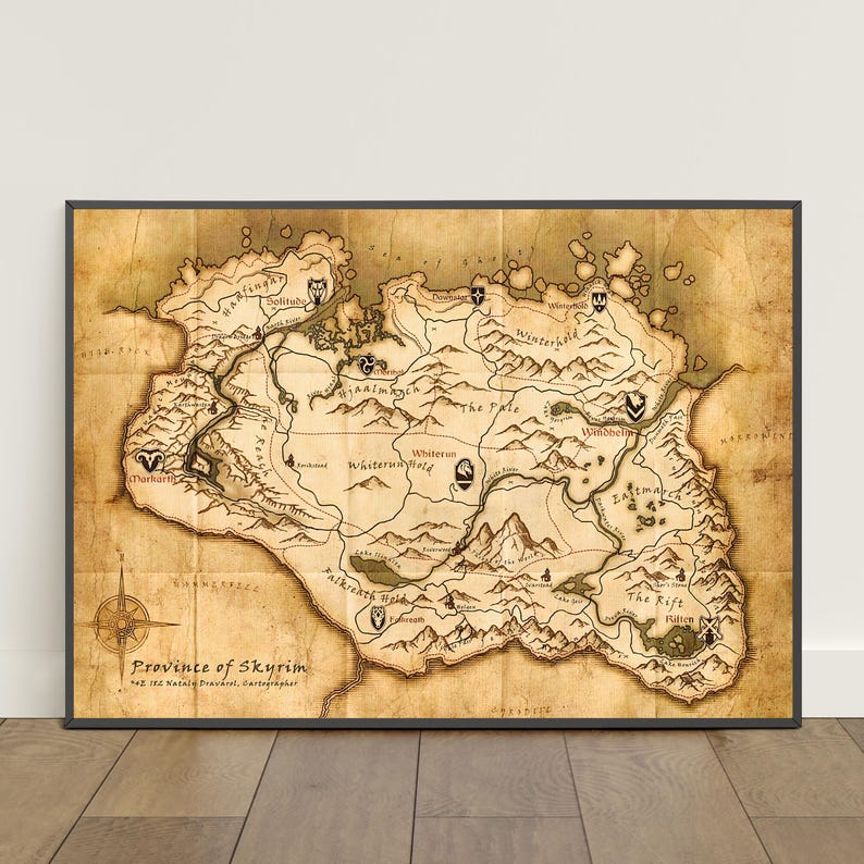 Dragonborn’s Homeland Map Poster | Land of the Dragonborn Wall Art ...