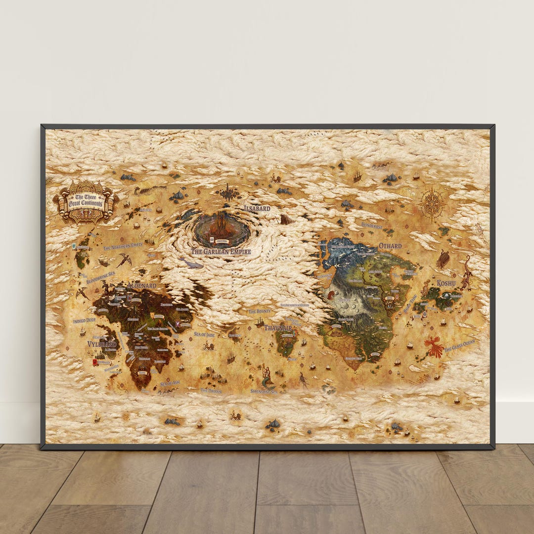 Final Fantasy World Map Poster | Map of the Three Great Continents Wall ...
