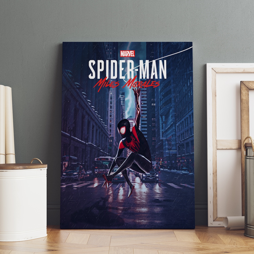 Spiderman Poster, Miles Morales Wall Art, Rolled Canvas Print, Game ...