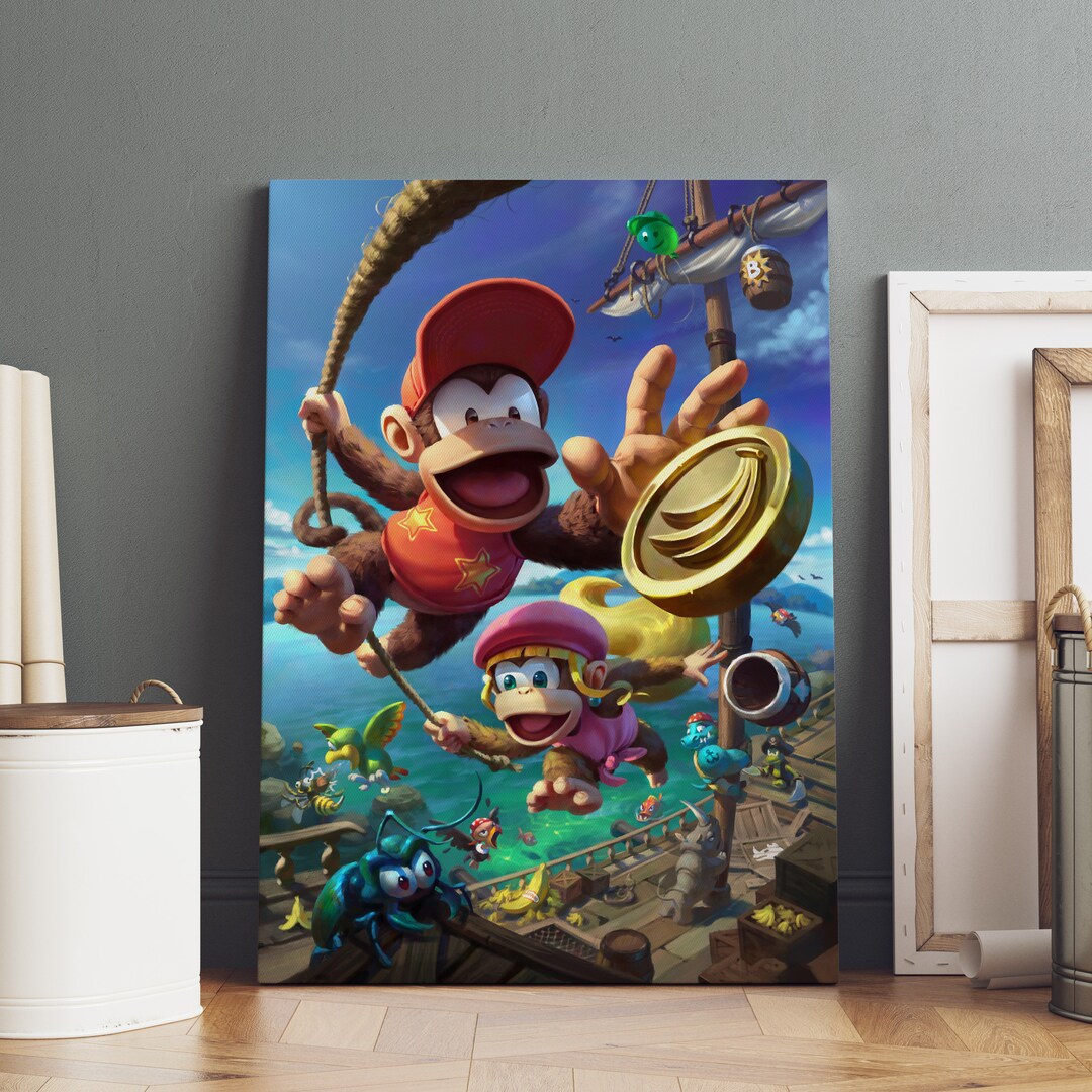 Donkey Kong Poster, Diddy Kong Wall Art, Premium Canvas Print, Game Fan ...