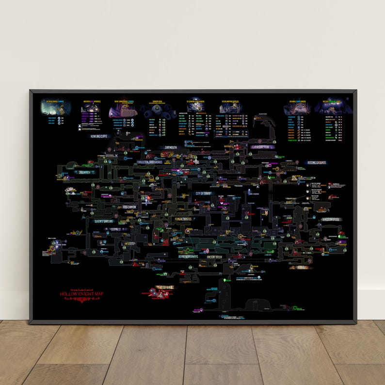 Hollow Knight Map Poster | Hallownest Wall Art | Game Canvas Print #2 ...