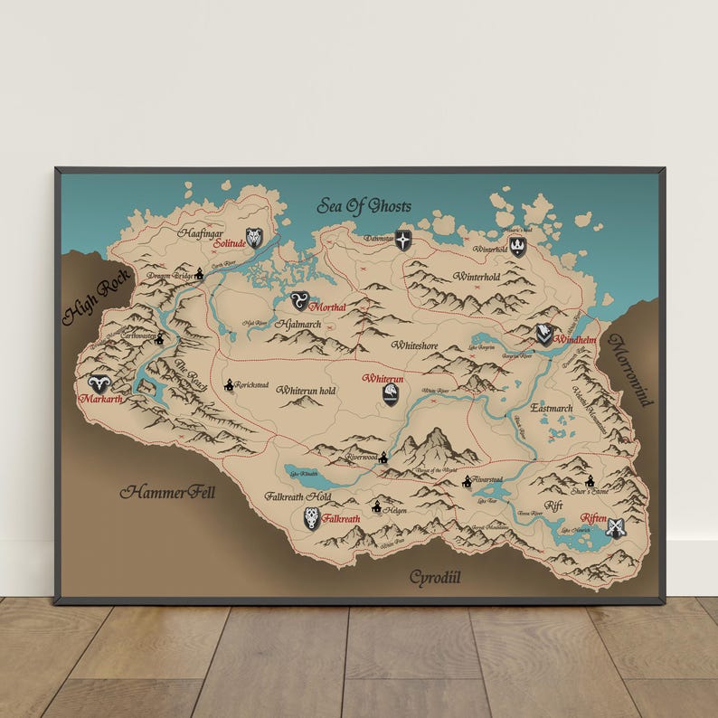 Dragonborn’s Homeland Map Poster | Land of the Dragonborn Wall Art ...