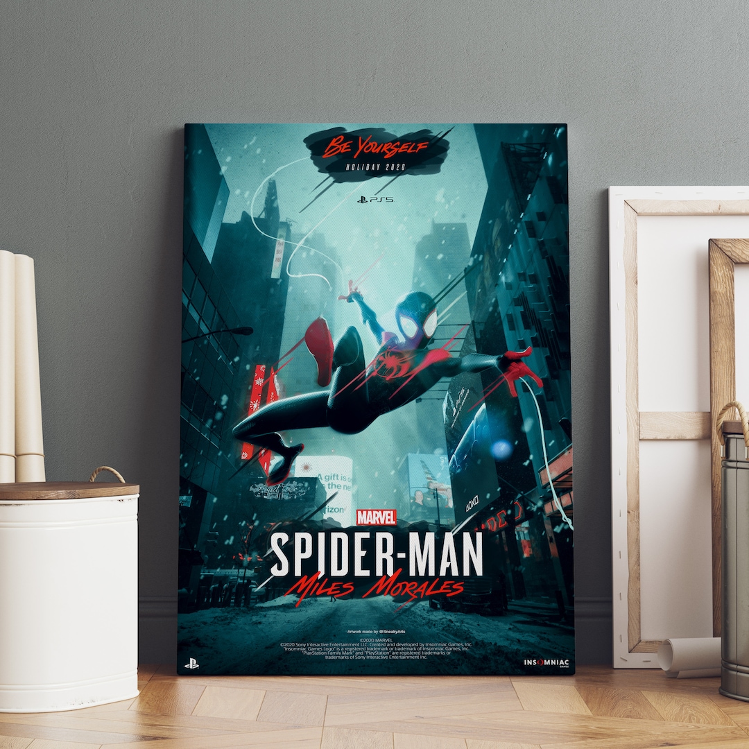 Spiderman Poster, Miles Morales Wall Art, Rolled Canvas Print, Game ...