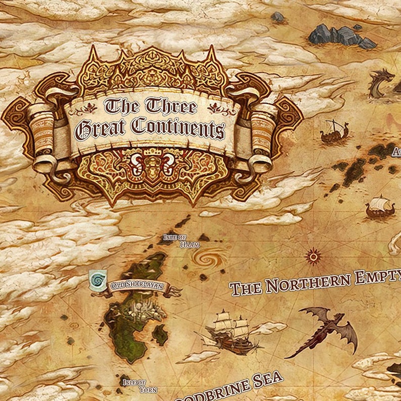 Final Fantasy World Map Poster | Map of the Three Great Continents Wall ...
