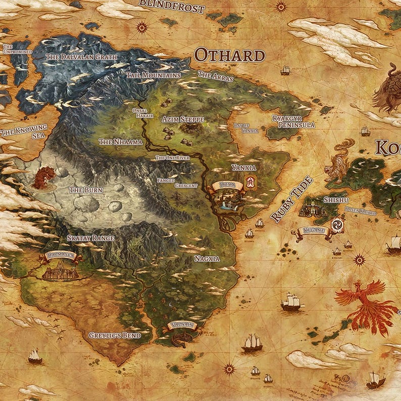 Final Fantasy World Map Poster | Map of the Three Great Continents Wall ...