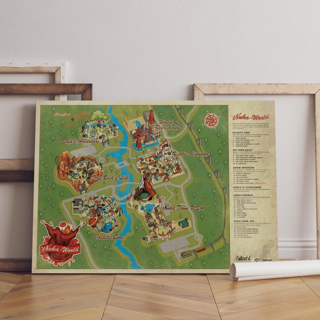 Fallout Nuka World Map Poster, New Vegas Wall Art, Premium Canvas Print ...