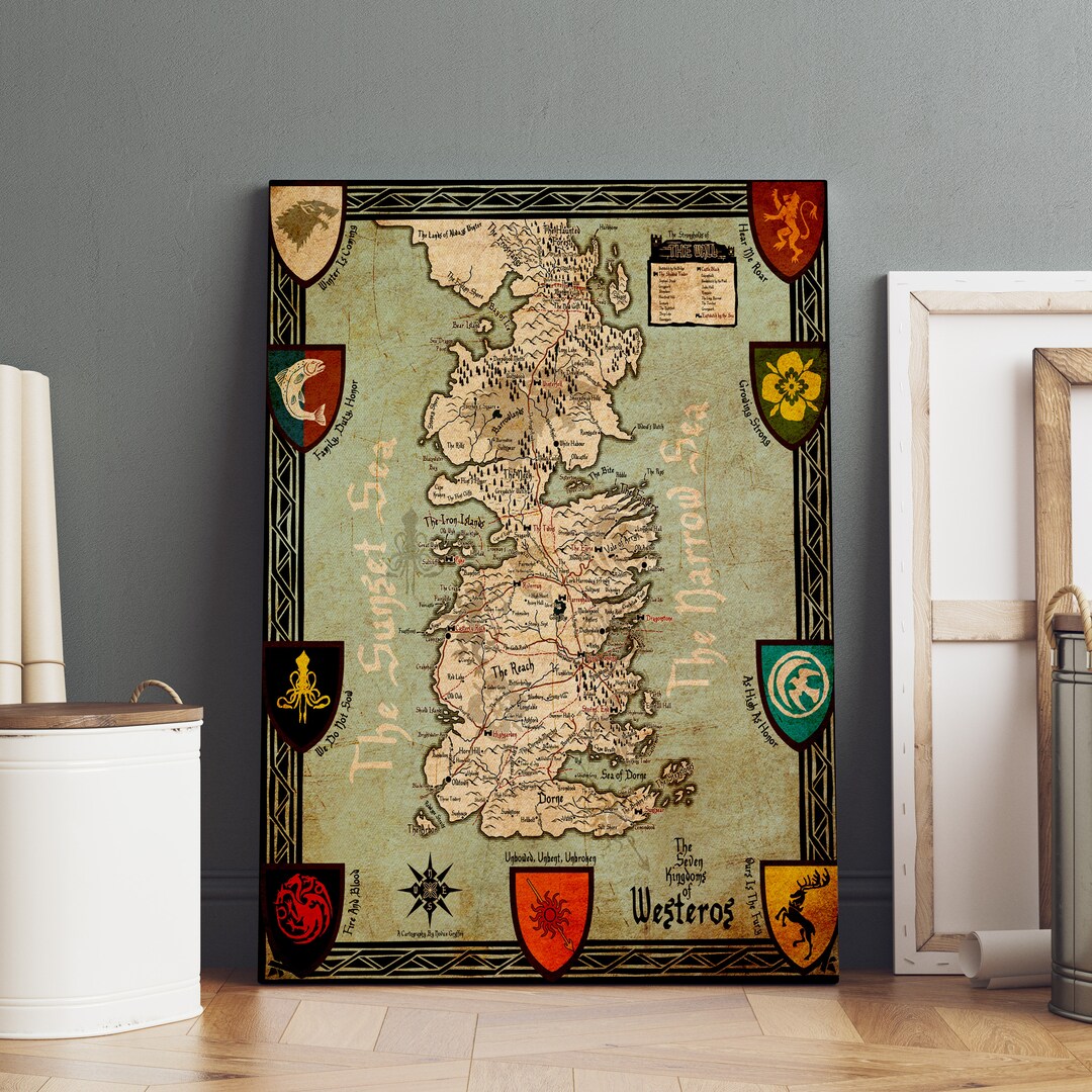 Westeros Map Poster, Game of Thrones Wall Art, Premium Canvas Print ...