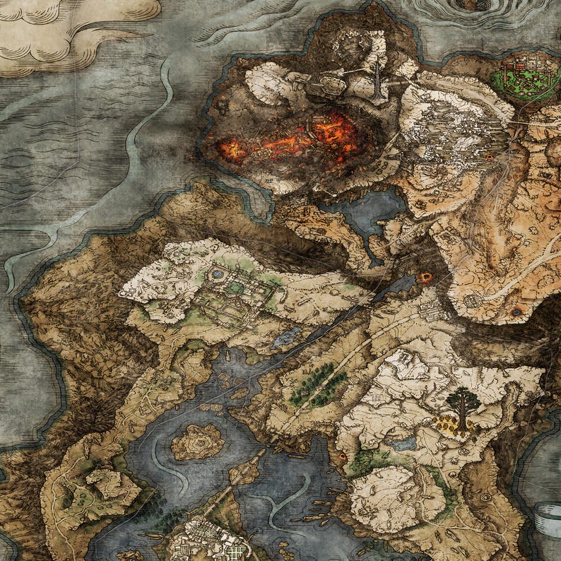 Elden Ring Map Poster | the Lands Between Wall Art | Game Canvas Print ...