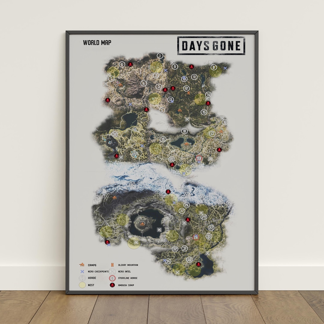Days Gone Map Poster | Map of Oregon Wall Art | Game Canvas Print - Etsy UK
