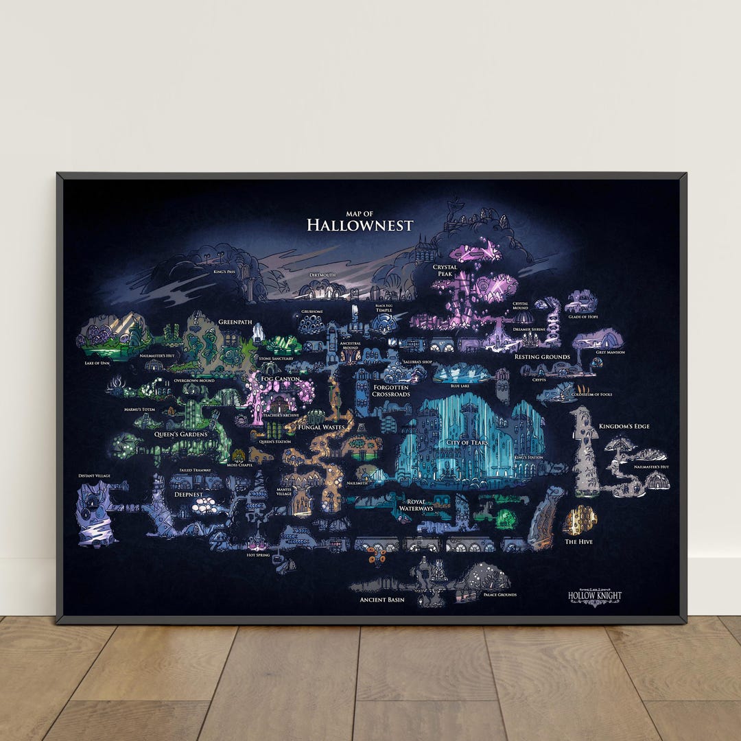 Hollow Knight Map Poster | Hallownest Wall Art | Game Canvas Print ...