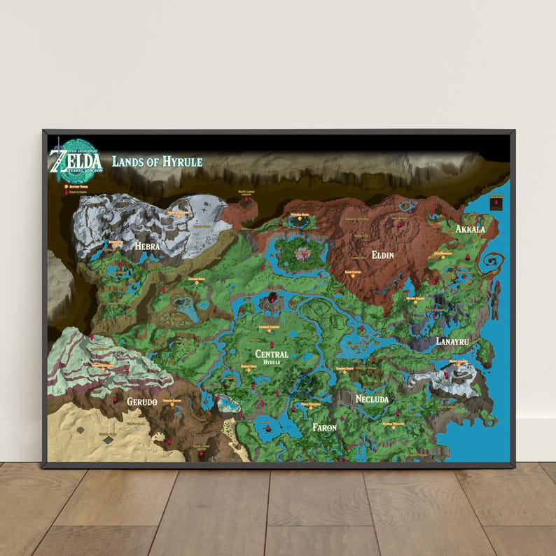 Legend of Zelda Map Poster | Hyrule Map Wall Art | Game Canvas Print - Etsy