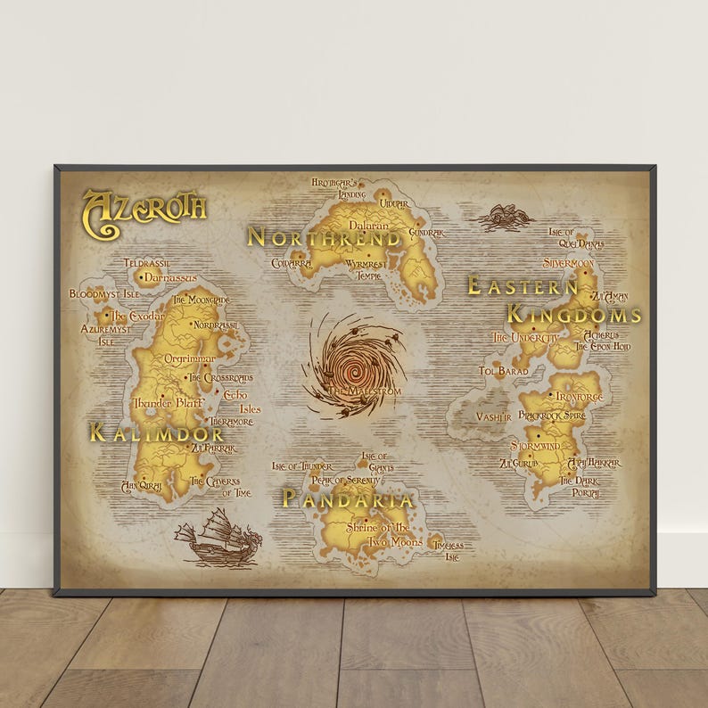 Warcraft Map Poster | Azeroth Wall Art | Game Canvas Print - Etsy