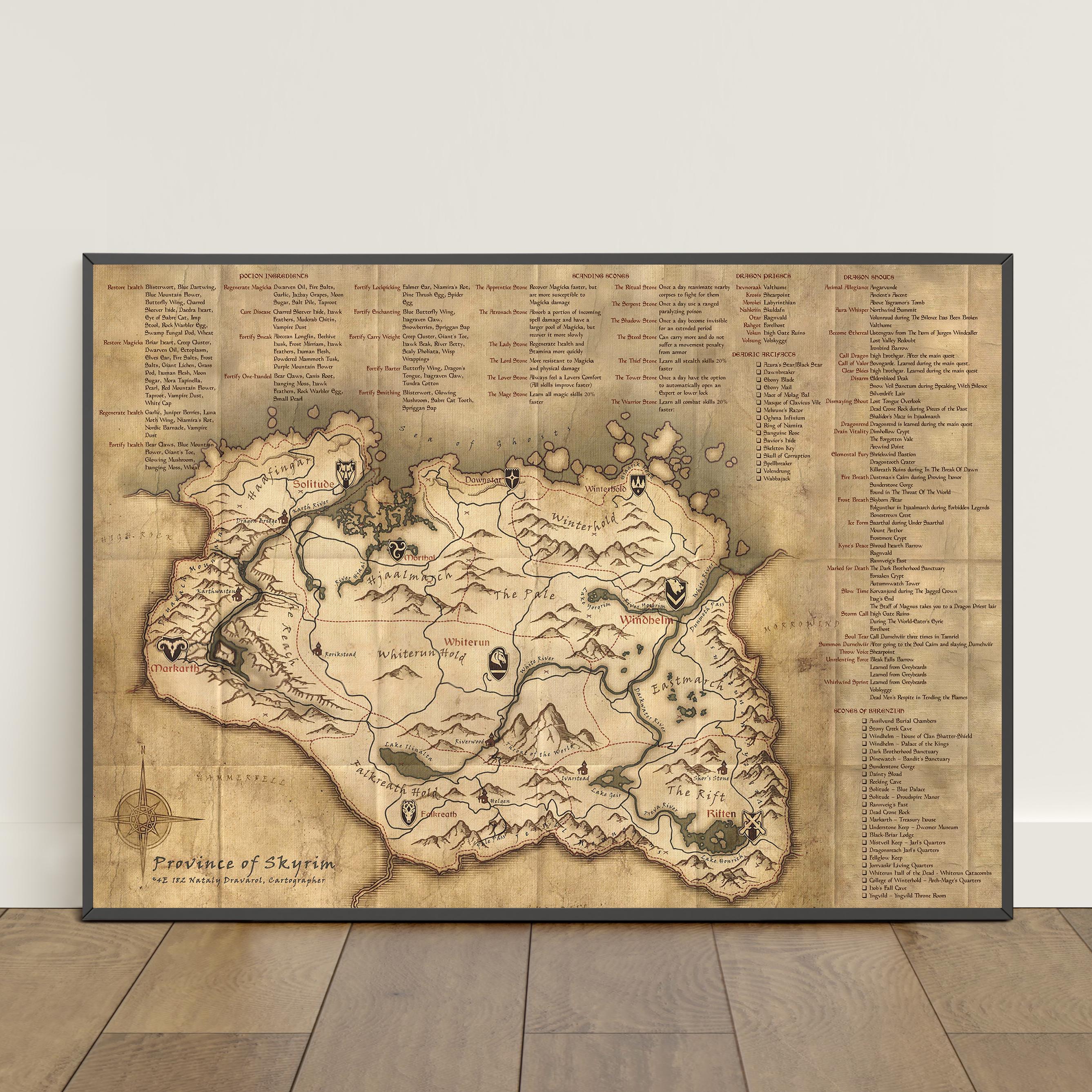 Dragonborn’s Homeland Map Poster | Land of the Dragonborn Wall Art ...