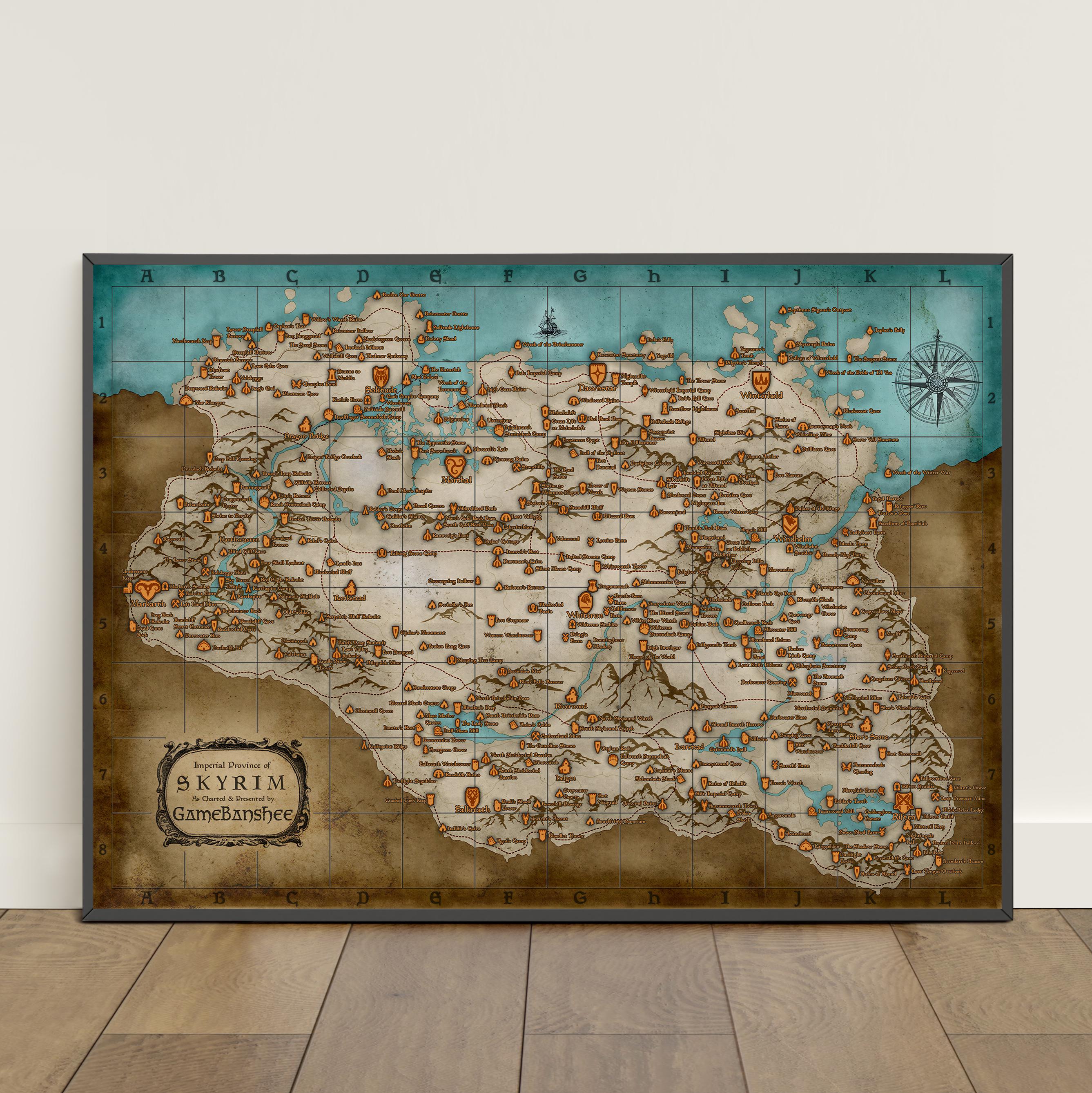 Dragonborn’s Homeland Map Poster | Land of the Dragonborn Wall Art ...