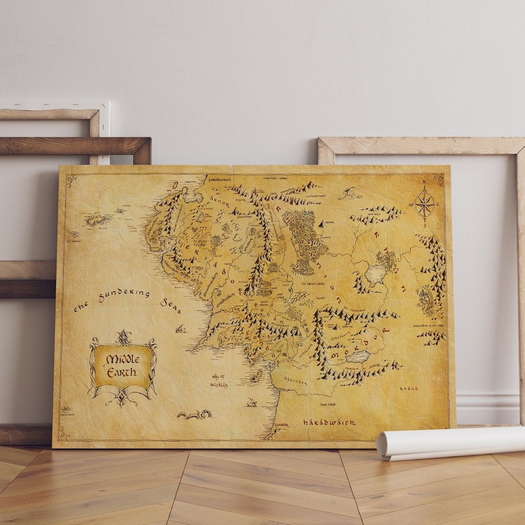 Middle Earth Map Poster, Lord of the Rings Wall Art, Premium Canvas ...