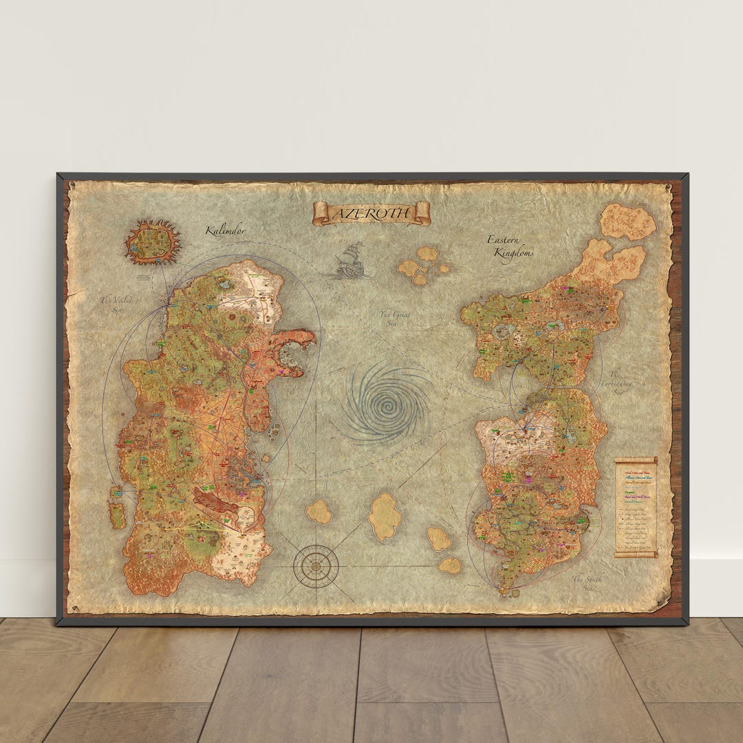 Warcraft Map Poster | Azeroth Wall Art | Game Canvas Print - Etsy
