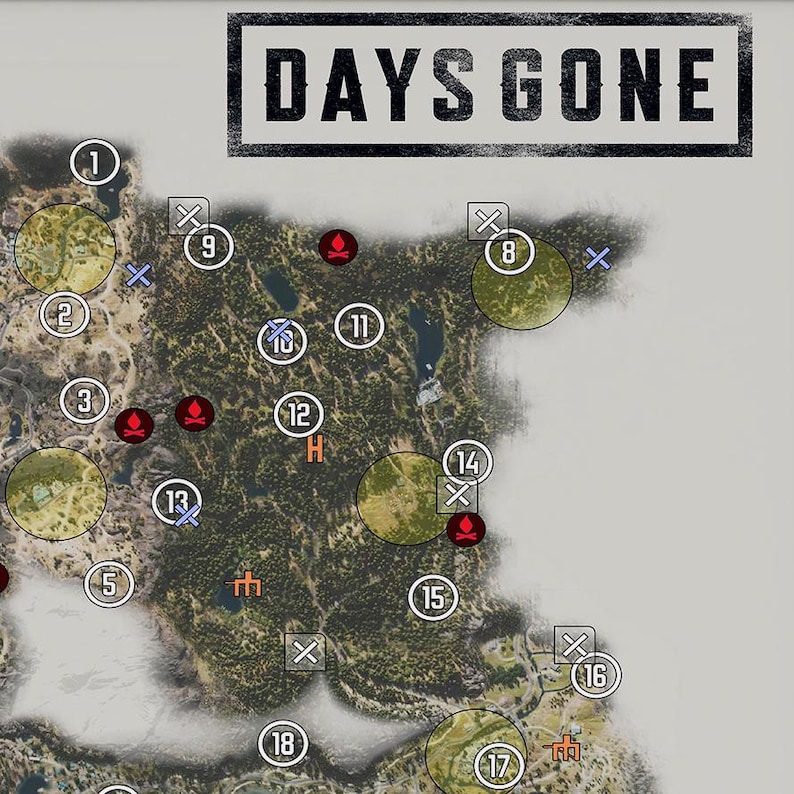 Days Gone Map Poster | Map of Oregon Wall Art | Game Canvas Print - Etsy UK