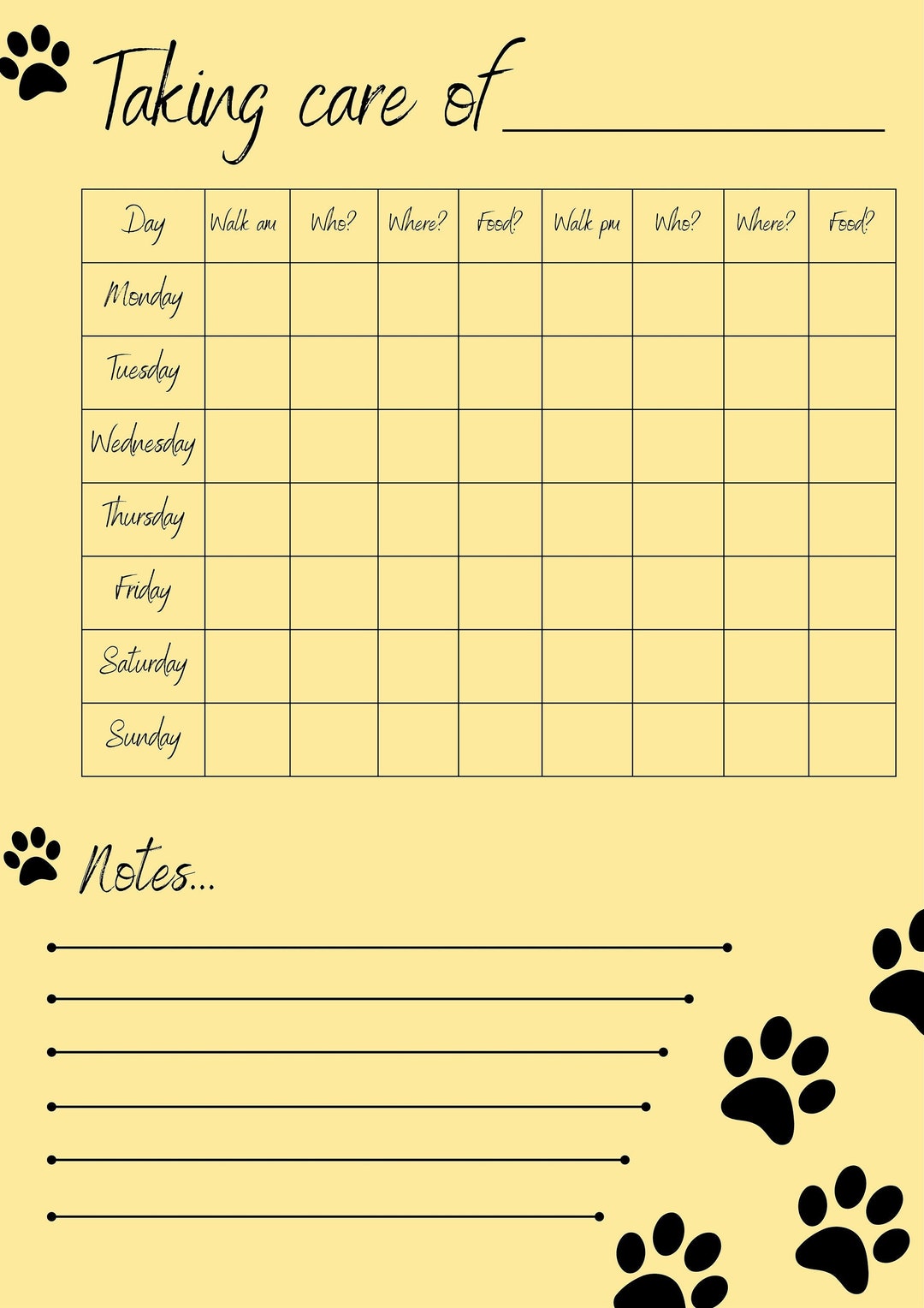 Dog Care Chart - Etsy