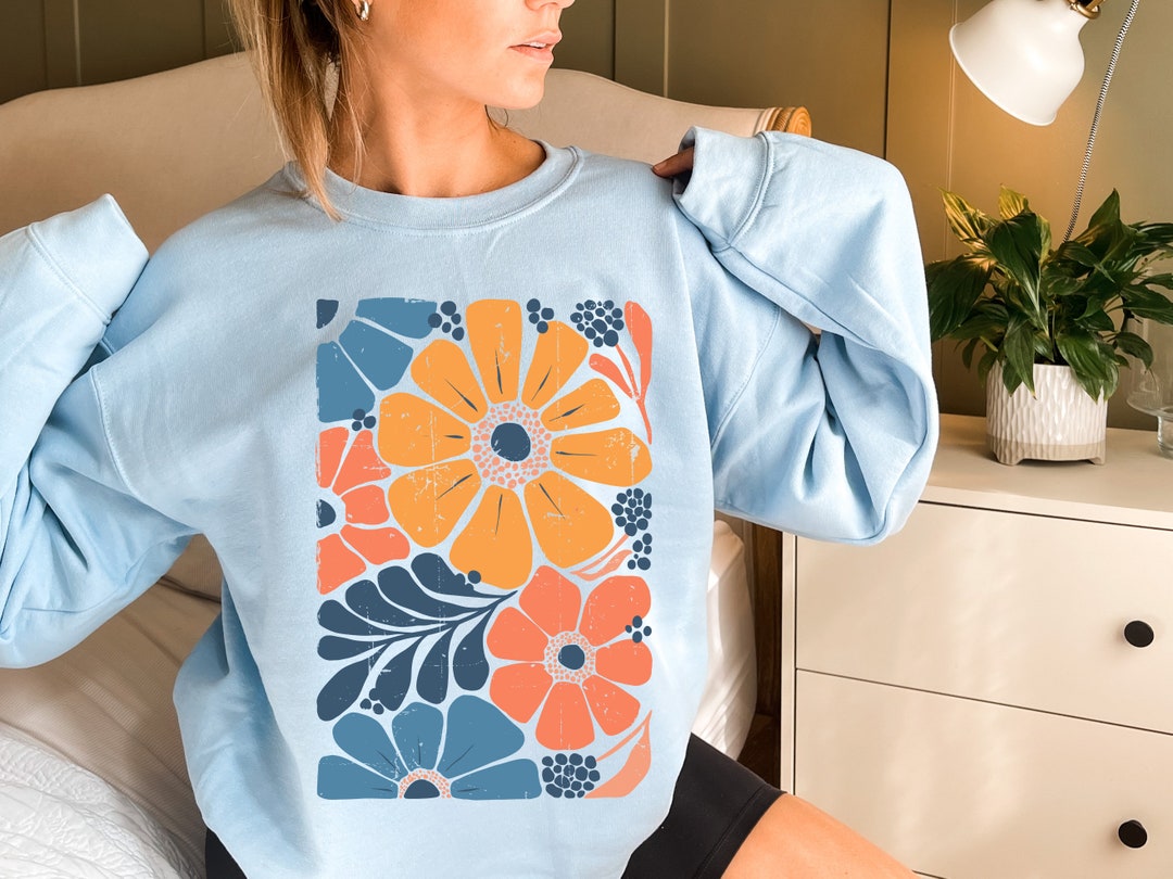 Colorful Flowers Sweatshirt, Floral Embroidery Hoodie for Nature Lover ...