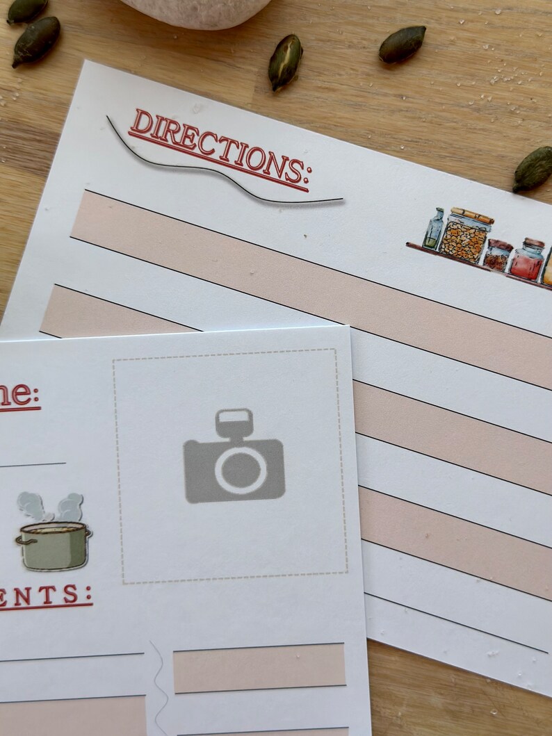 Recipe Cards for Family Recipes, Photo Placeholder, Double Sided, A6 ...