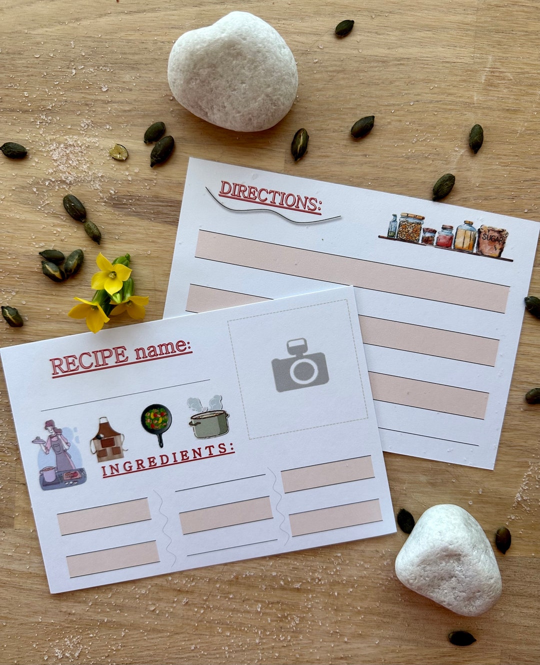 Recipe Cards for Family Recipes, Photo Placeholder, Double Sided, A6 ...