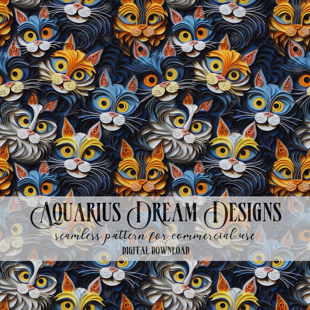 Quilling Seamless File, Cat Quilling Seamless, Quilling Cats Repeating ...