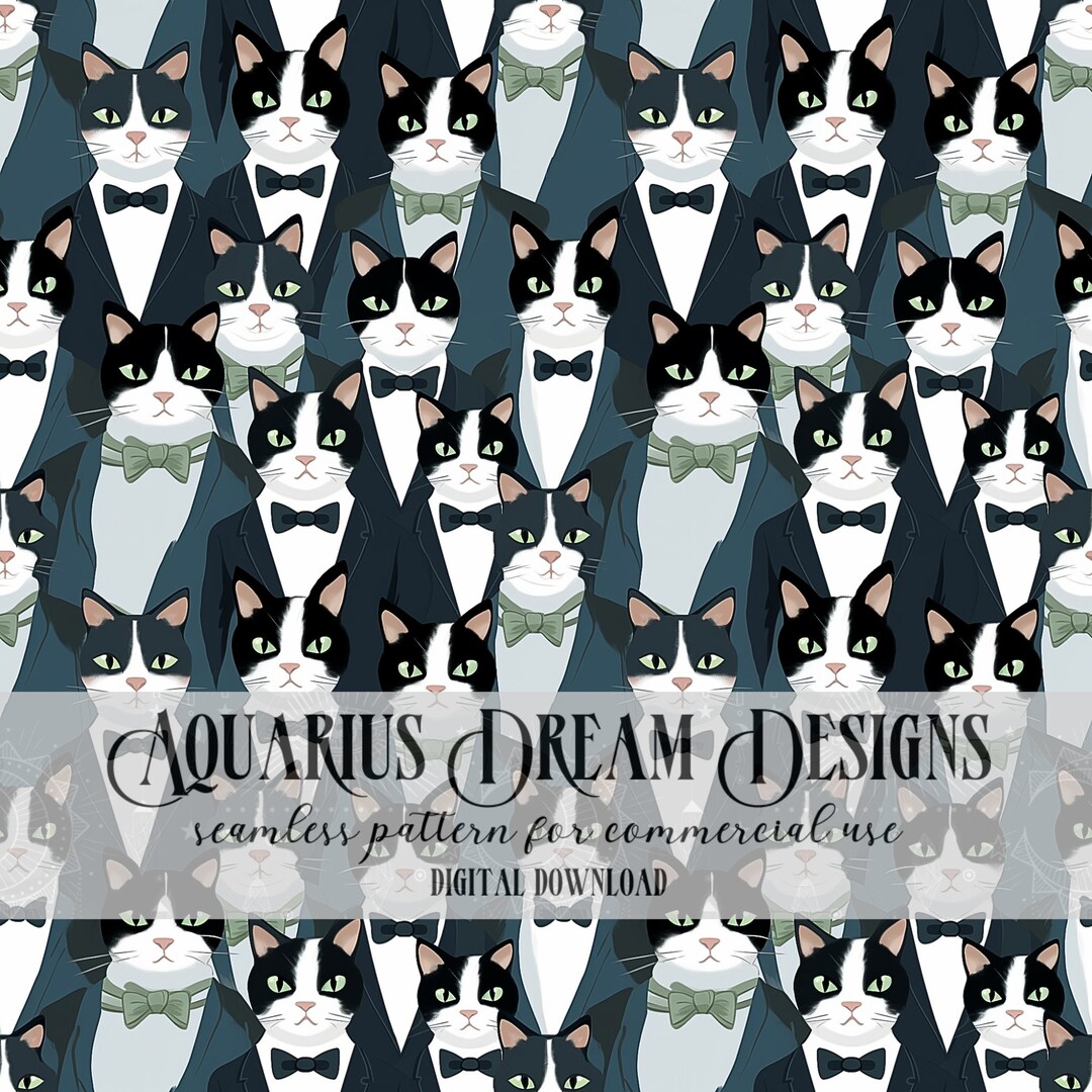 Tuxedo Cat Seamless File, Cute Cat Pattern, Tuxedo Cats Seamless ...