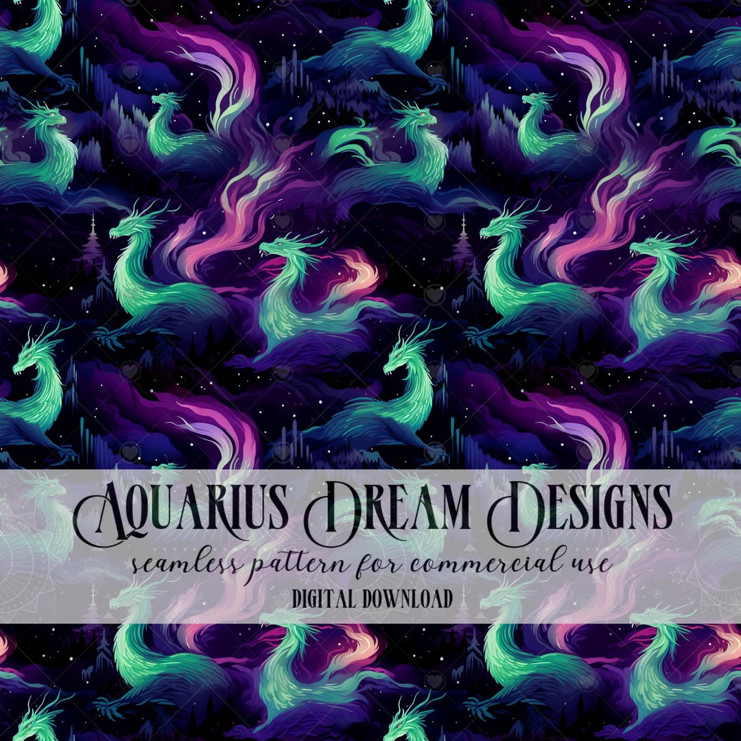 Dragon Seamless File, Dragons Seamless Pattern Northern Lights Seamless ...