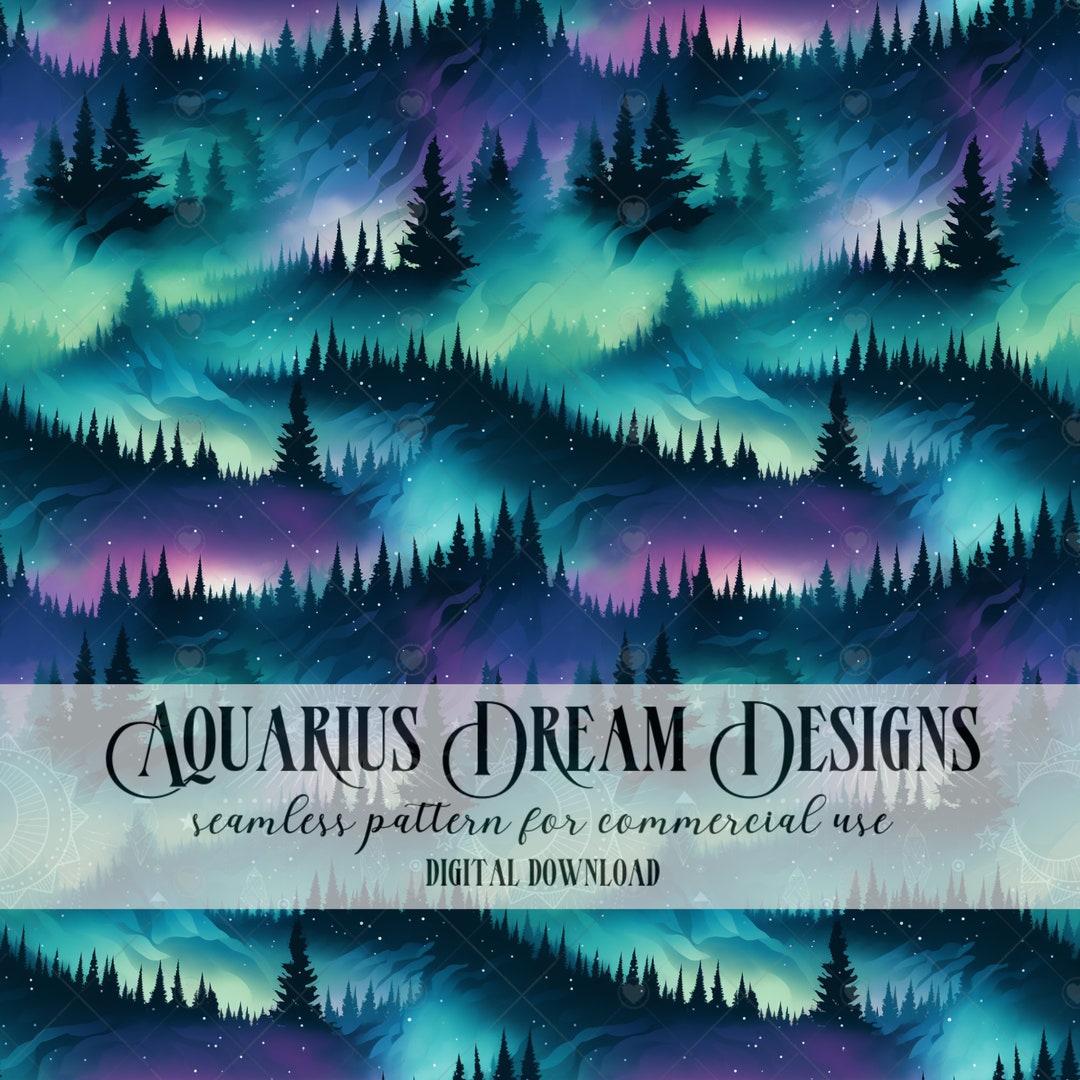 Northern Lights Seamless File, Forest Seamless Pattern, Northern Lights ...