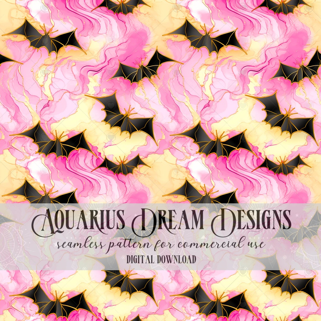 Halloween Seamless File, Alcohol Ink Bats Seamless Pattern, Pink and ...