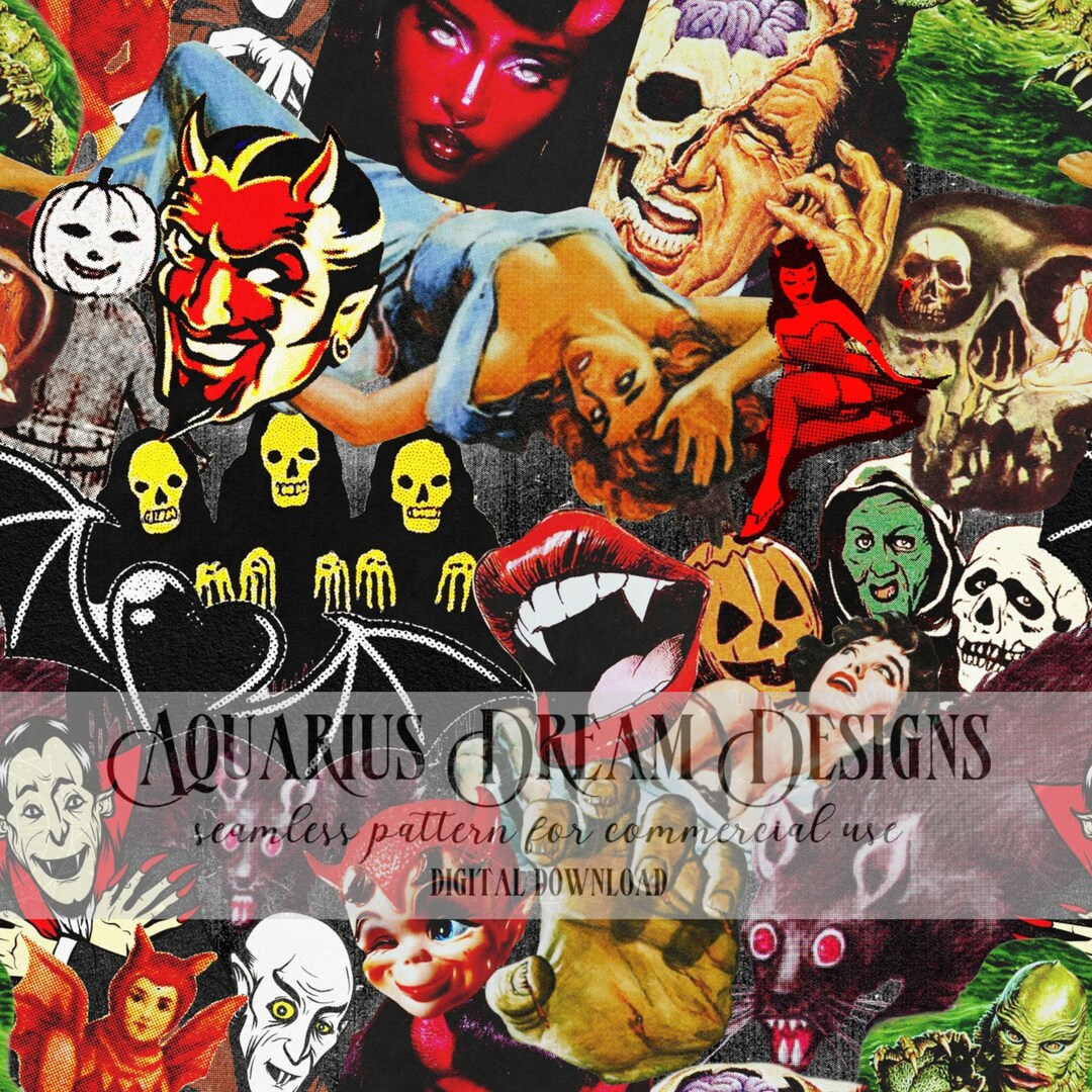 Horror Movie Seamless File, Horror Seamless Pattern, Halloween Seamless ...