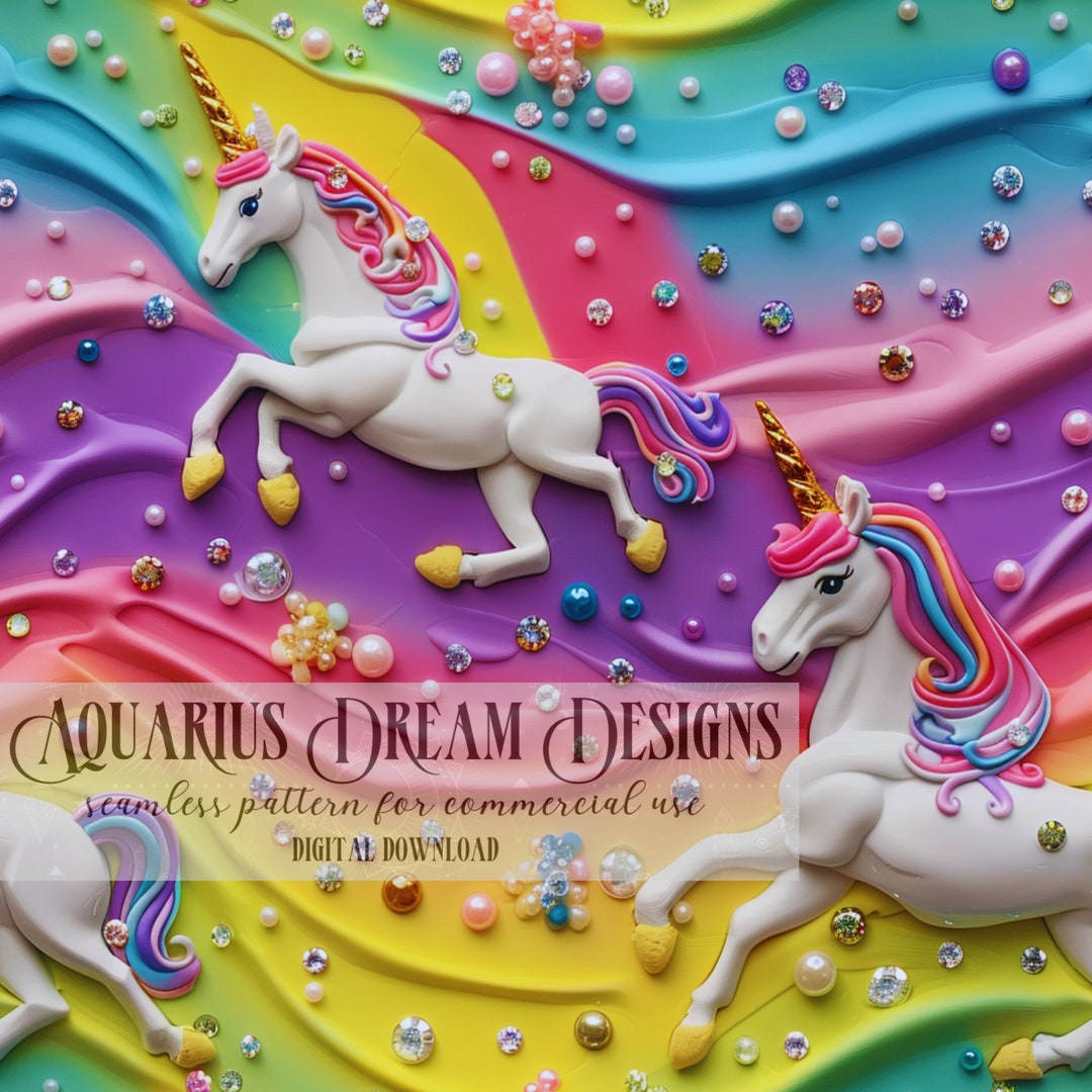 3D Unicorn Seamless Pattern, 3D Unicorns Seamless File, Girls Seamless ...