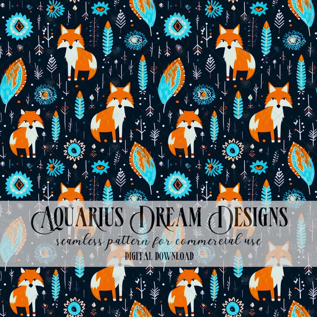 Fox Seamless File, Boho Foxes Pattern, Boho Fox Seamless Pattern, Fox ...