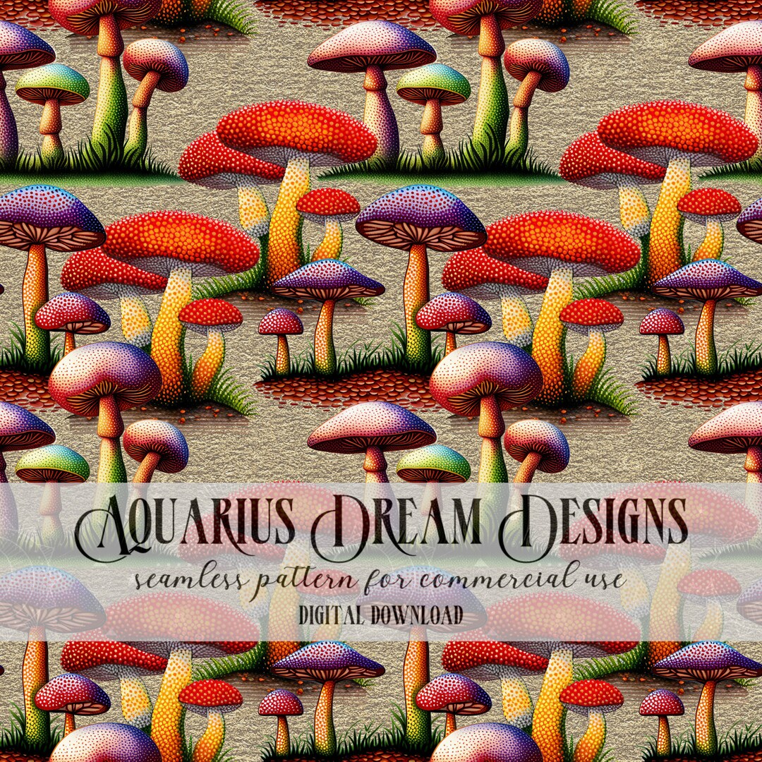 Pointillism Mushroom Seamless File, Boho Mushroom Seamless Pattern ...
