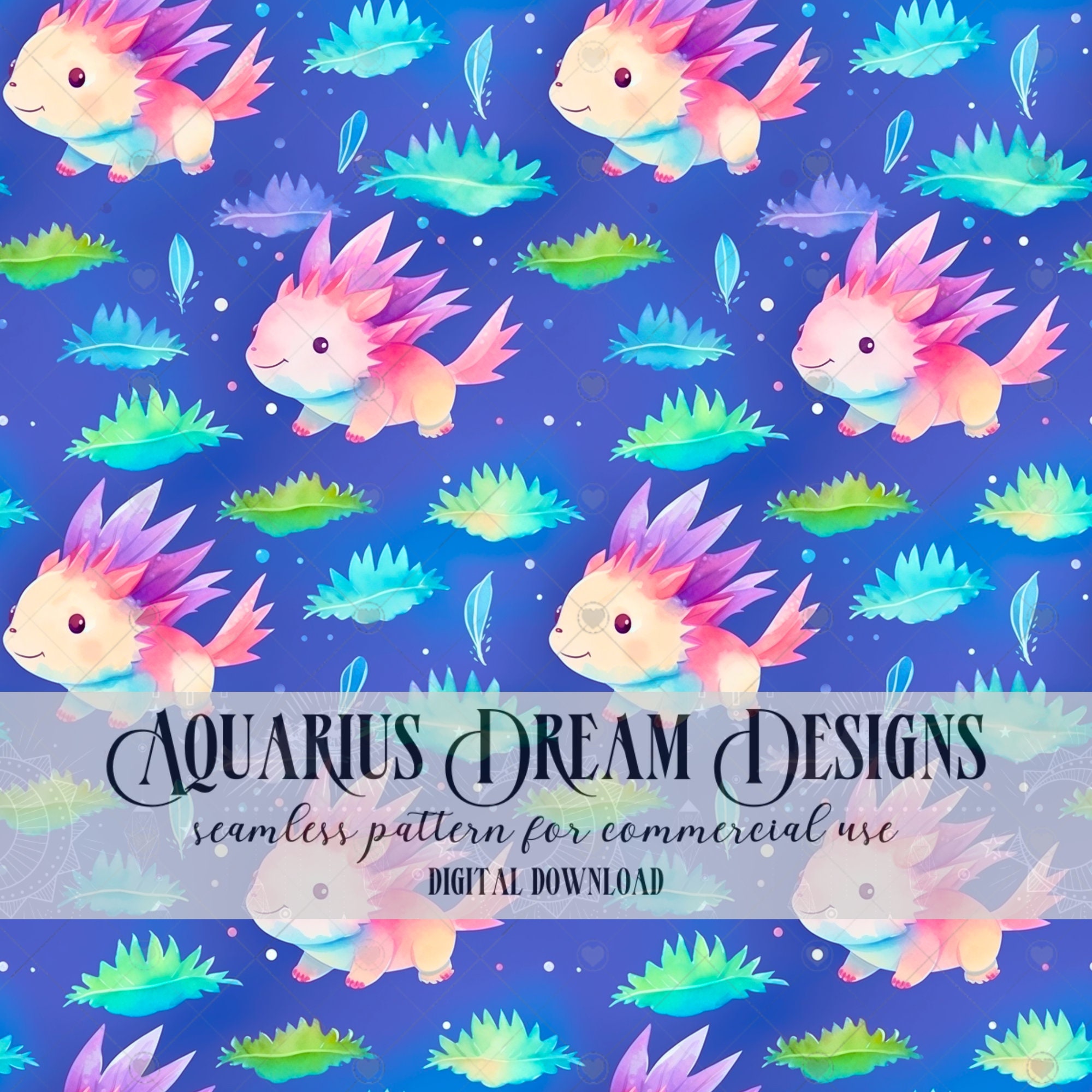 Axolotl Seamless File, Cute Axolotls Seamless Pattern, Pink Axolotl ...