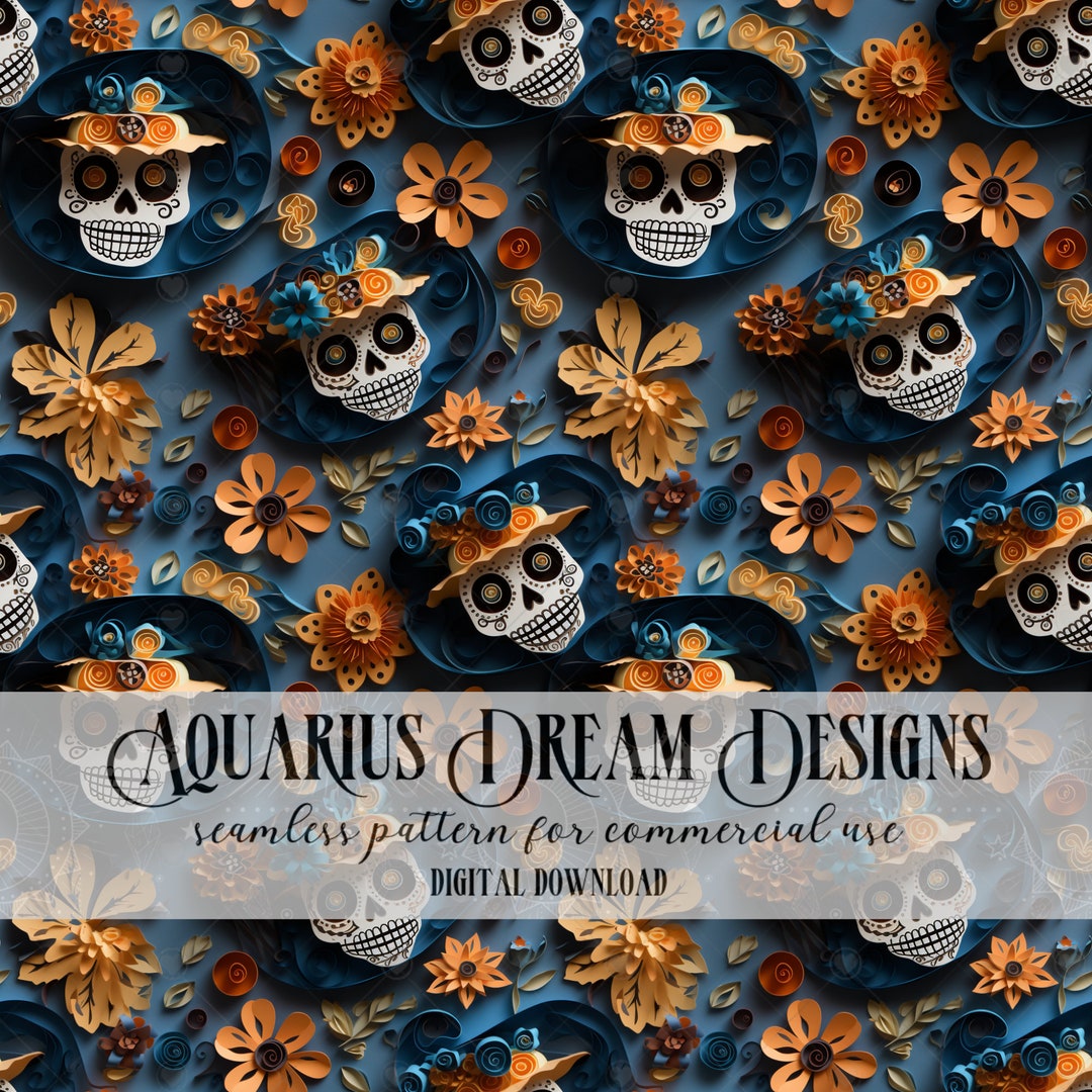 Quilling Skulls Seamless File, Sugar Skull Quilling Seamless, Day of ...