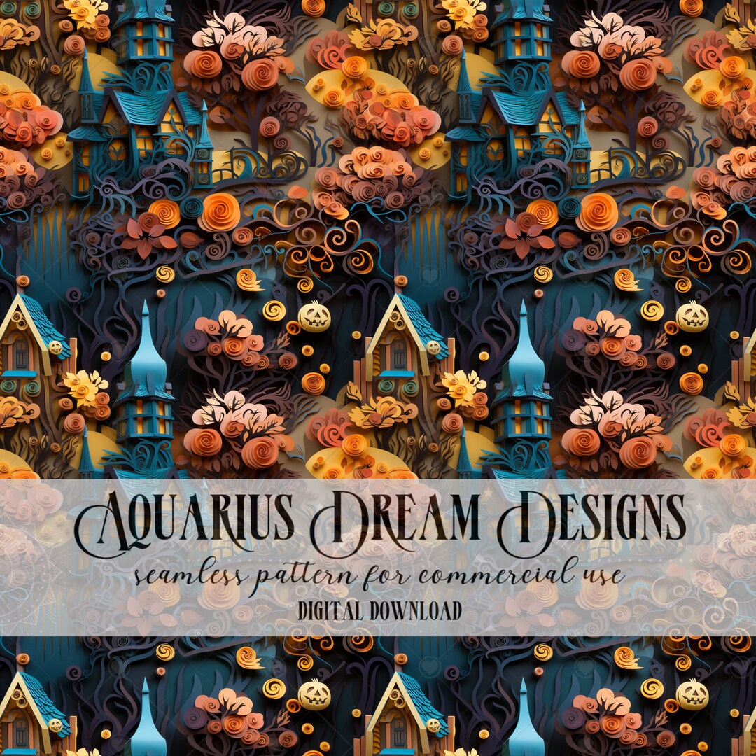 Quilling Seamless File, Quilling Halloween Seamless Pattern, Haunted ...