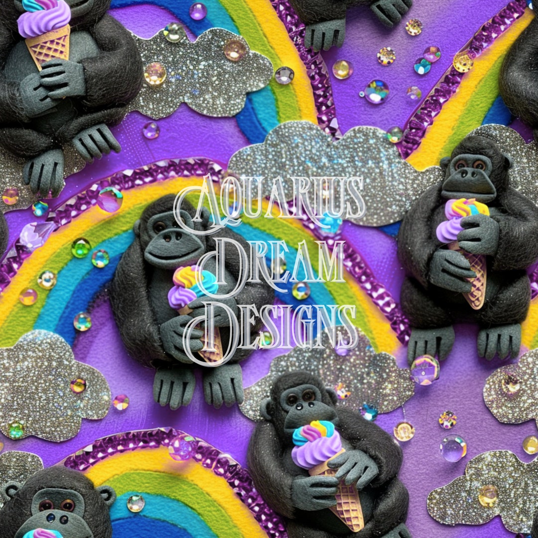 Embroidery Seamless File, Cute Gorillas With Ice Cream Seamless Pattern ...