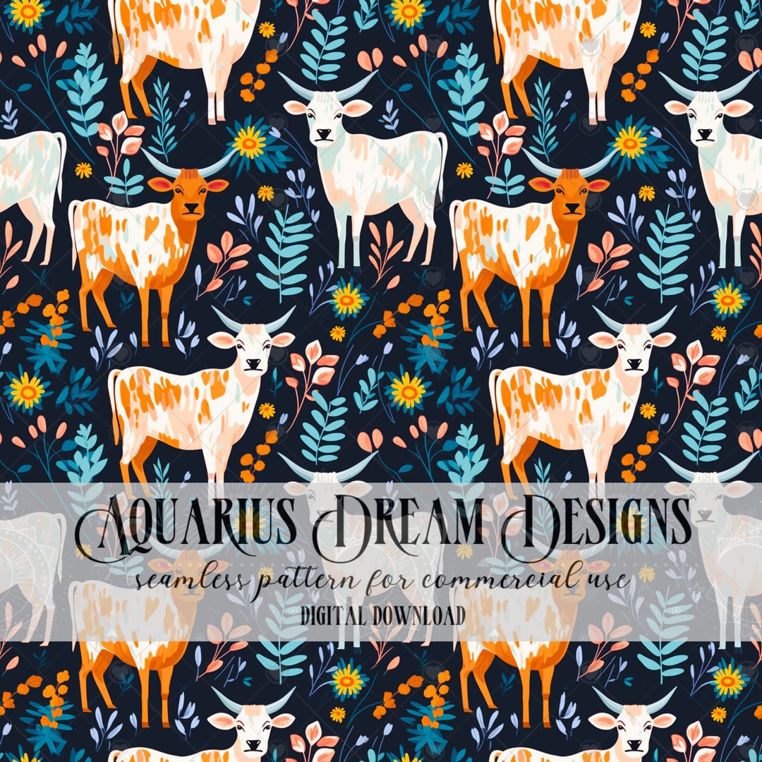 Boho Cow Seamless Pattern, Cow Seamless File, Cow Pattern for Fabric ...