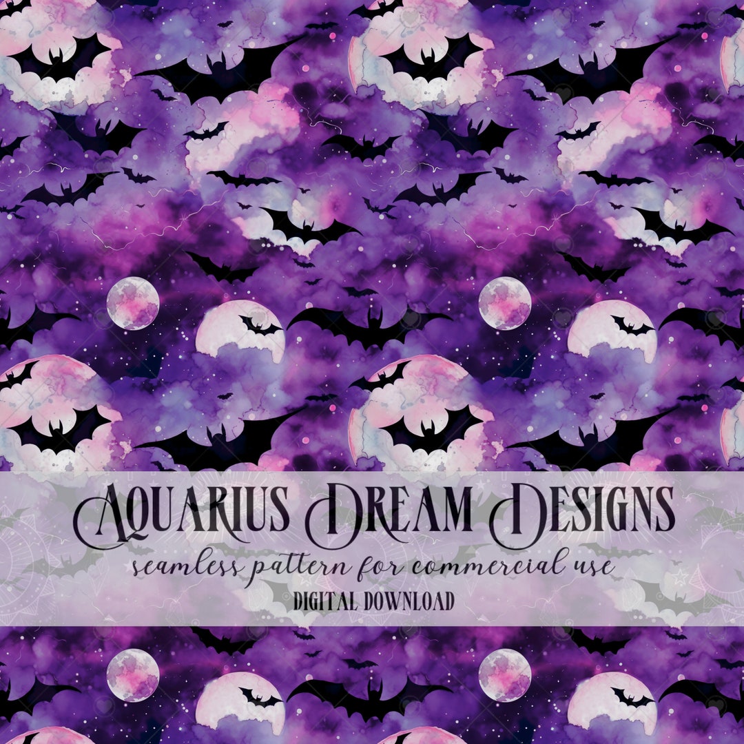 Halloween Seamless File, Alcohol Ink Bats Seamless Pattern, Purple Bats ...