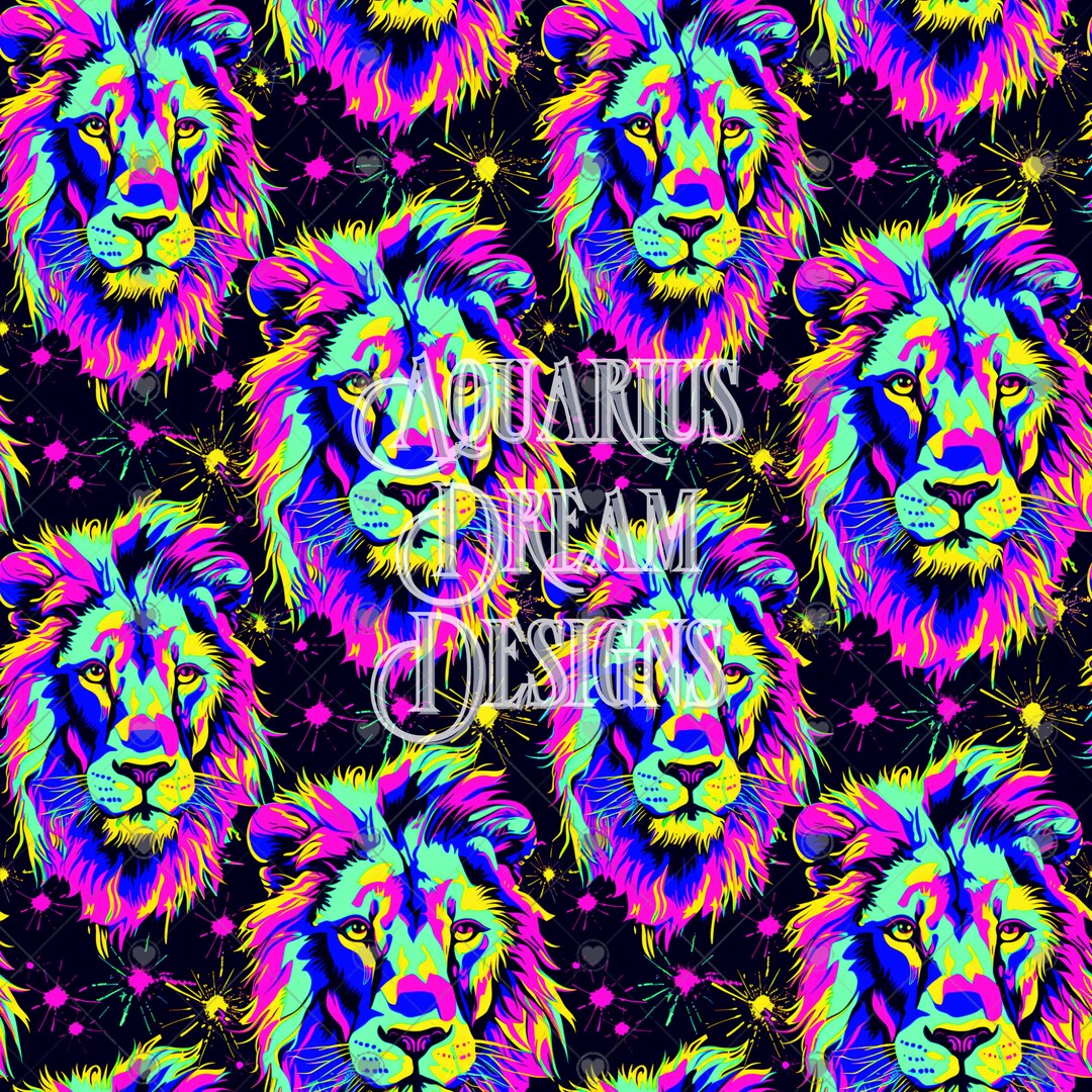 Rainbow Lions Seamless File, Neon Lion Seamless Pattern, Rainbow Lion ...