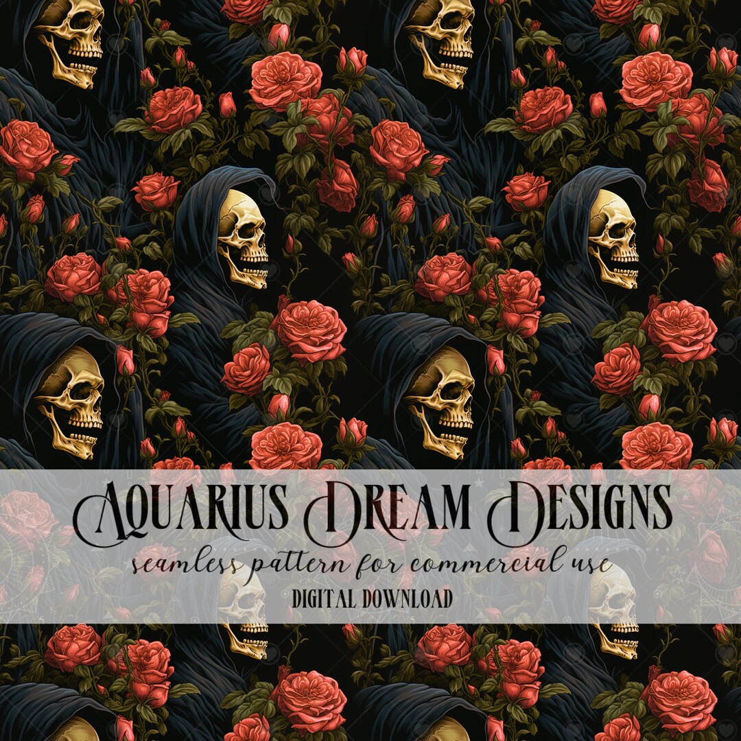 Grim Reaper Seamless Pattern, Halloween Seamless Pattern, Reaper ...